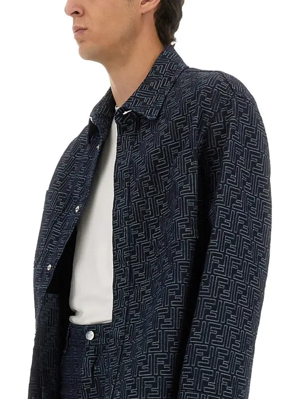 Fendi Ff Jacquard Denim Shirt - Blue