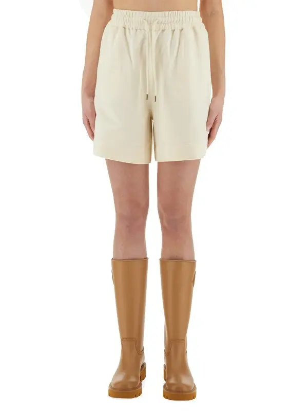 Moncler Cotton Fleece Relaxed Fit Drawstring Shorts - Cream