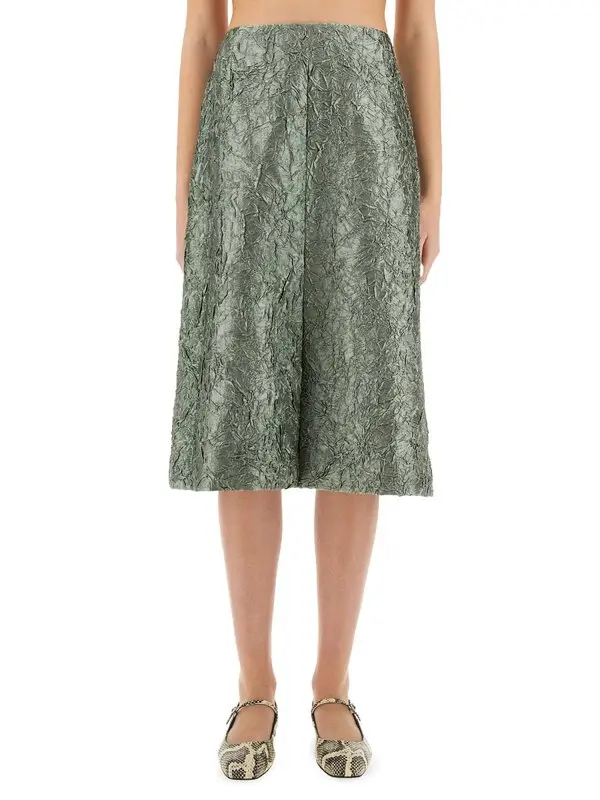 Dries Van Noten Ruched Satin Midi Skirt - Green
