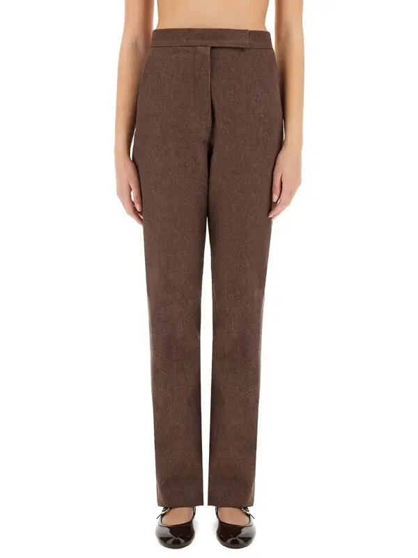 Max Mara Galicia Straight Fit Cotton Trousers - Brown