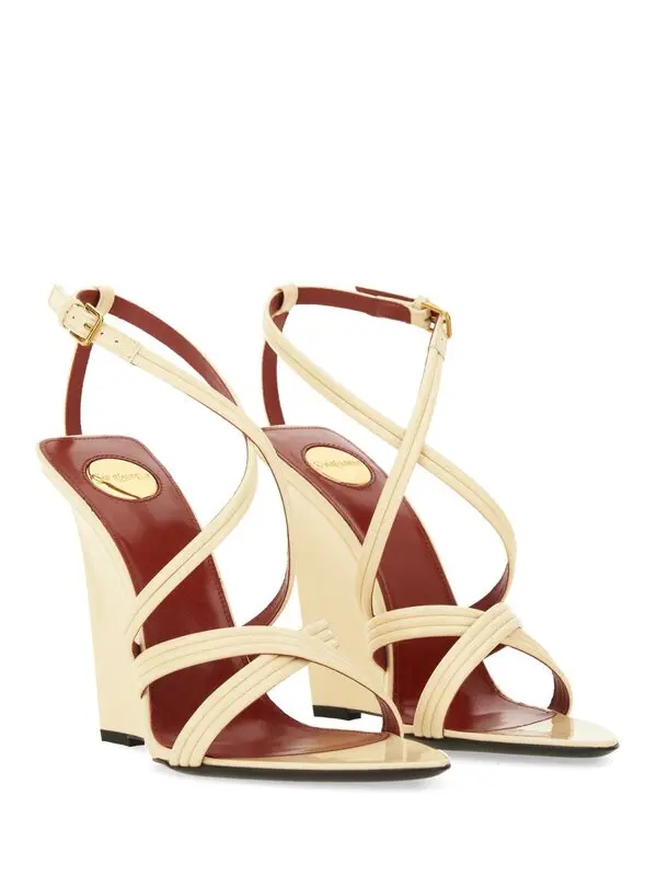 Saint Laurent Leather Wedge Sandals - Cream