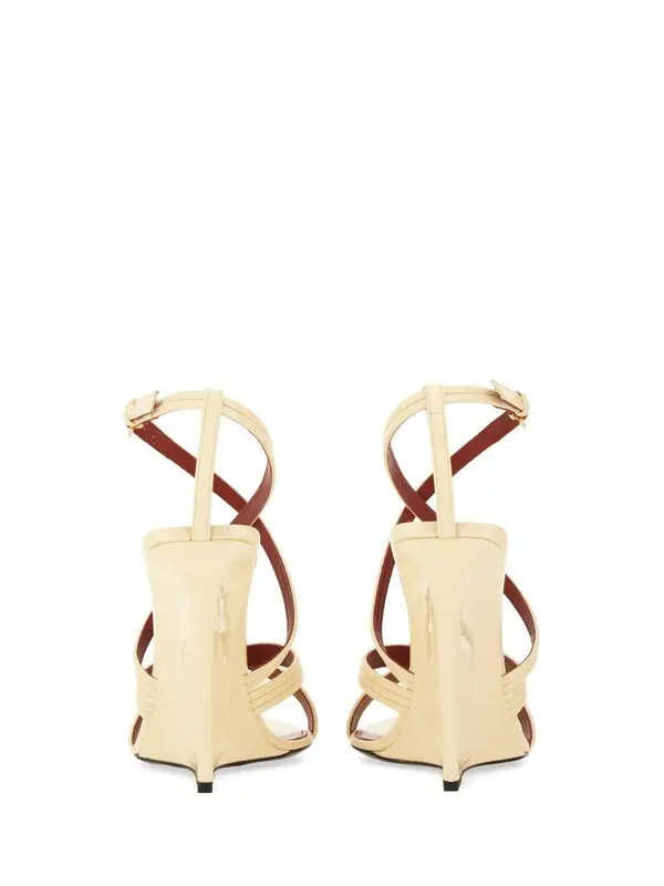 Saint Laurent Leather Wedge Sandals - Cream