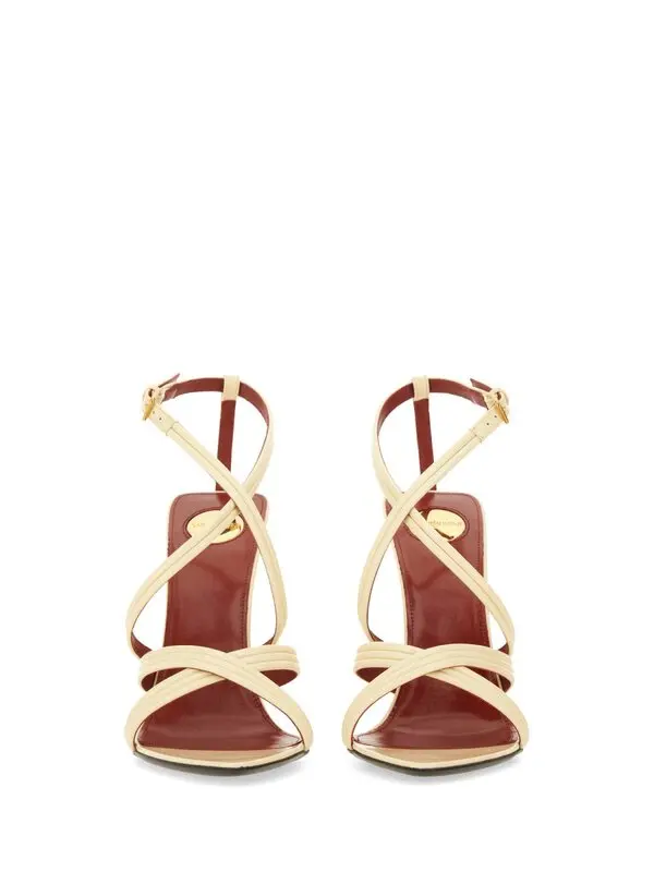 Saint Laurent Leather Wedge Sandals - Cream