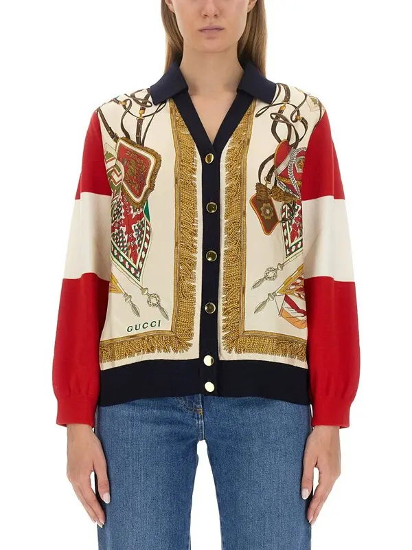 Gucci Extra Fine Wool Cardigan With Print - Multicolor