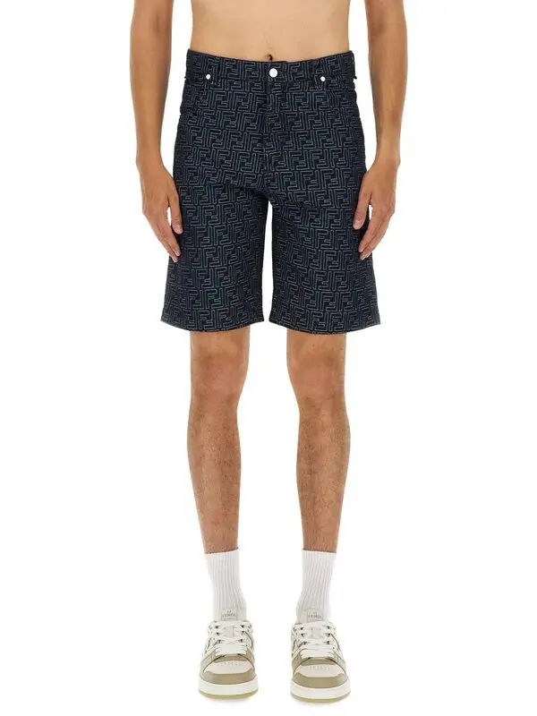 Fendi Ff Jacquard Denim Shorts - Blue