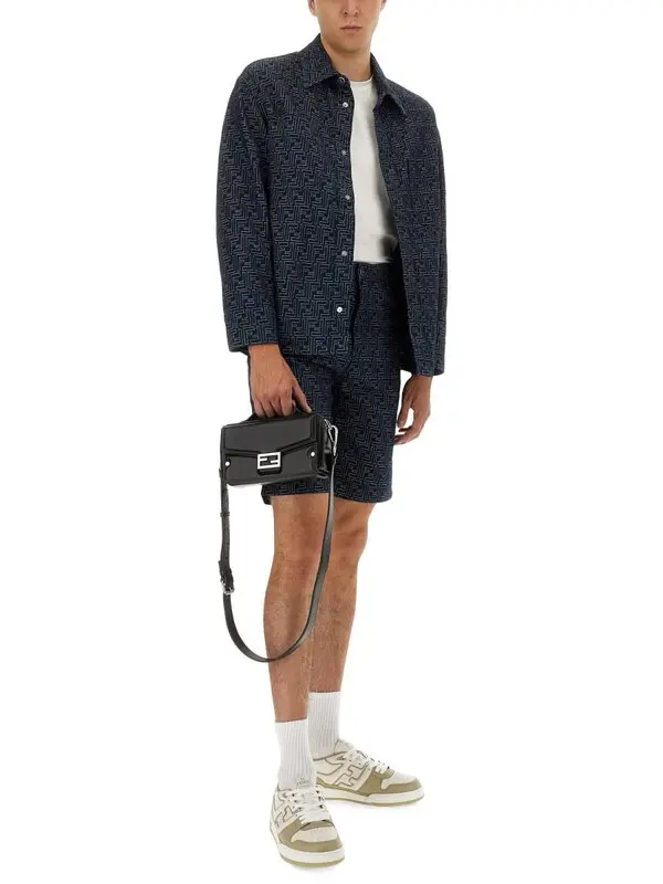Fendi Ff Jacquard Denim Shorts - Blue