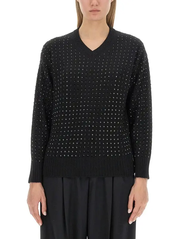 Sportmax Wool Jersey V-neck Sweater - Black