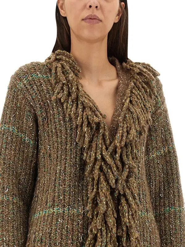 Stella McCartney Wool Blend Cardigan With Fringe Detail - Multicolor