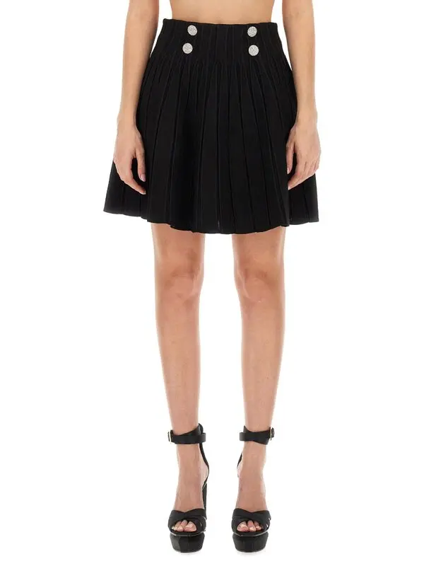 Balmain Pleated Skater Skirt - Black