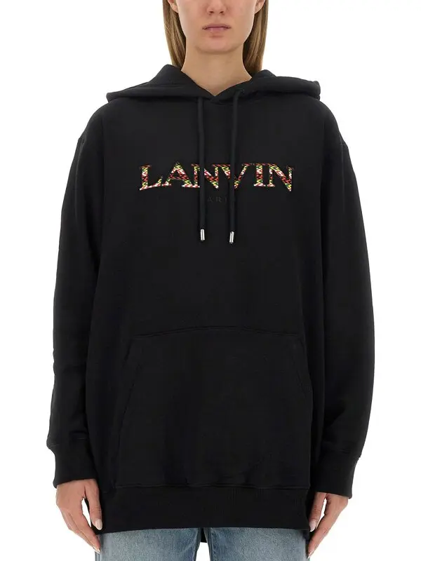 LANVIN Logo Embroidered Cotton Hoodie - Black