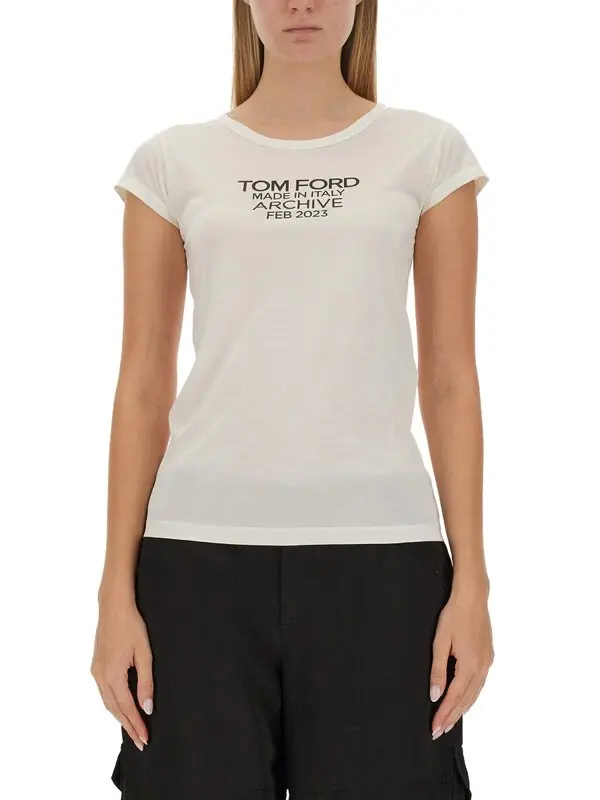 TOM FORD Silk T-shirt With Logo - White