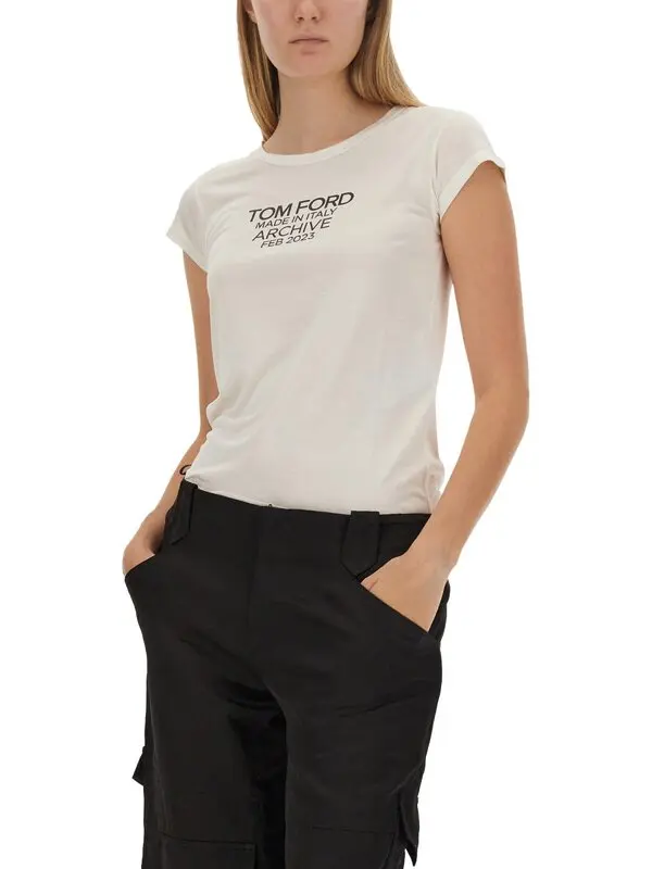 TOM FORD Silk T-shirt With Logo - White