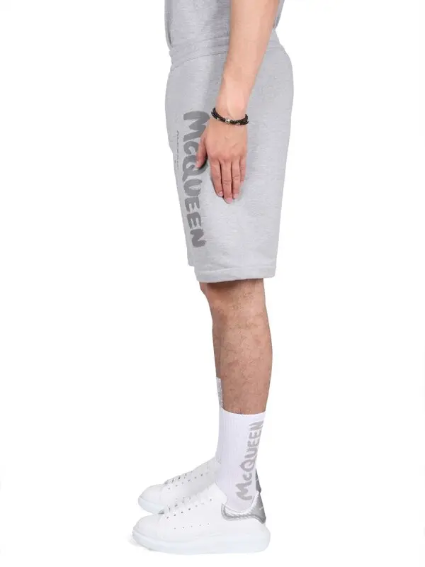 Alexander McQueen Graffiti Logo Print Bermuda Shorts - Gray
