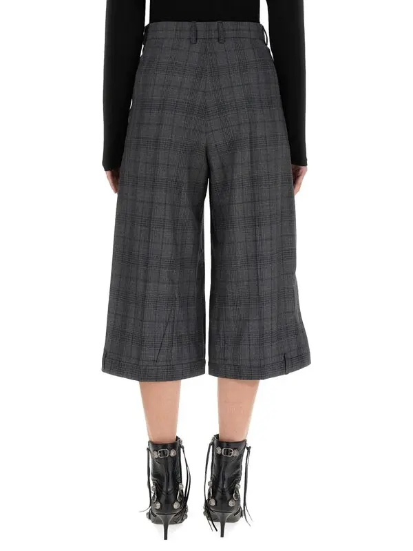 Balenciaga Wool Deconstructed Plaid Wide-leg Cropped Trousers - Gray