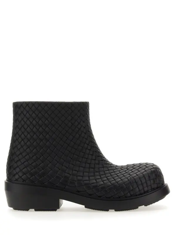 Bottega Veneta Fireman Leather Woven Boots - Black