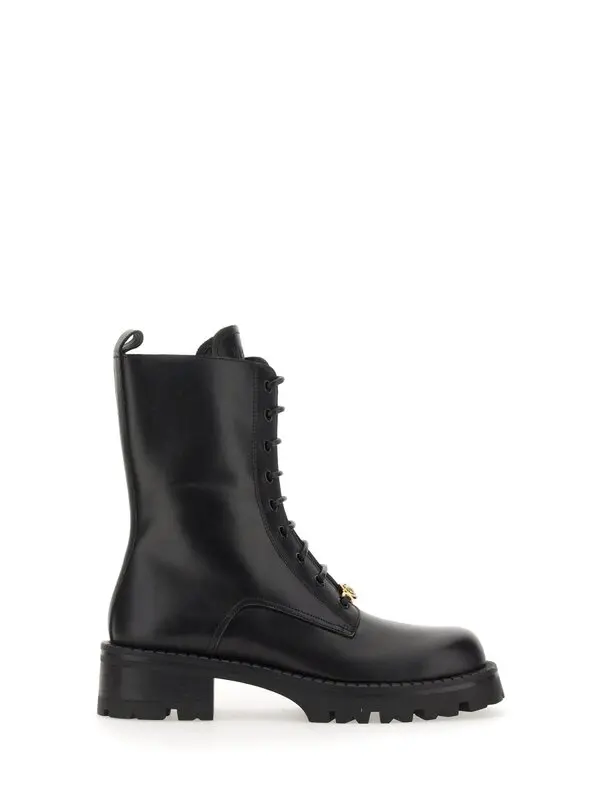 Versace Alia Leather Lace-up Boots With Medusa Charm - Black