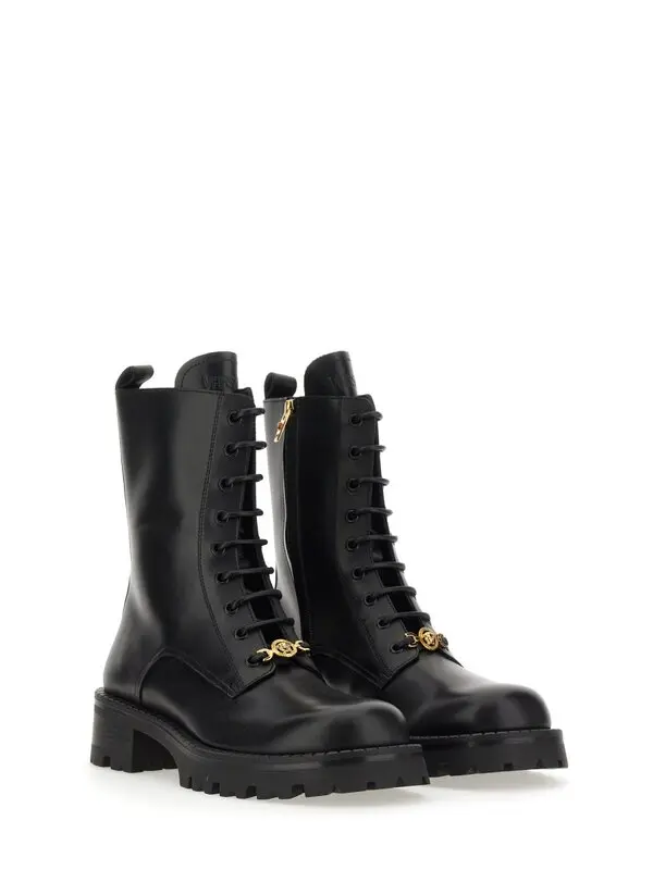 Versace Alia Leather Lace-up Boots With Medusa Charm - Black