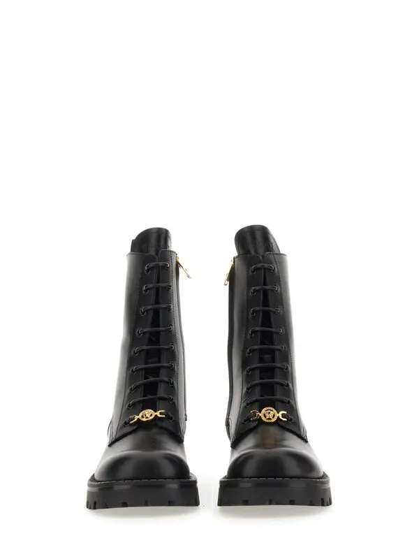 Versace Alia Leather Lace-up Boots With Medusa Charm - Black