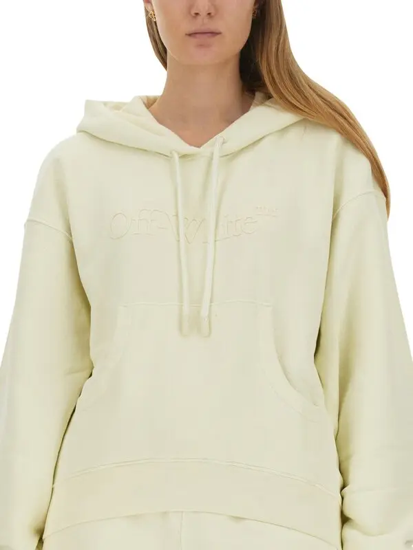 Off-White Logo Embroidered Cotton Oversized Hoodie - Cream