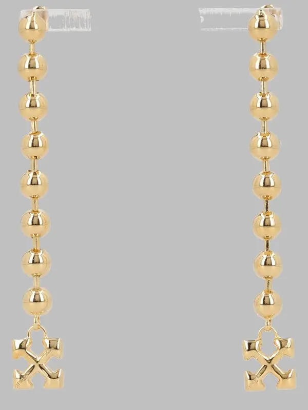 Off-White Brass Drop Earrings With Motif - Gold