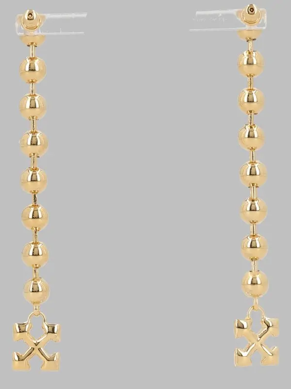 Off-White Brass Drop Earrings With Motif