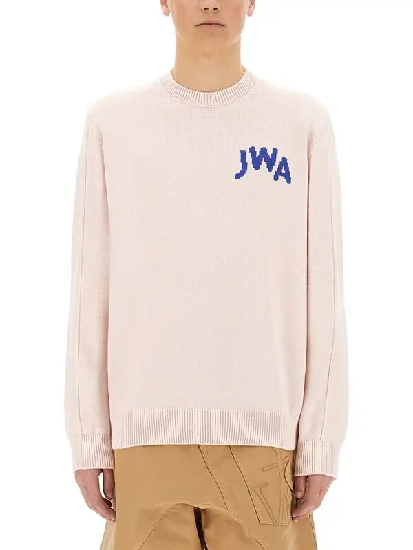 JW Anderson Crew Neck Sweater With Logo Detail - Pink