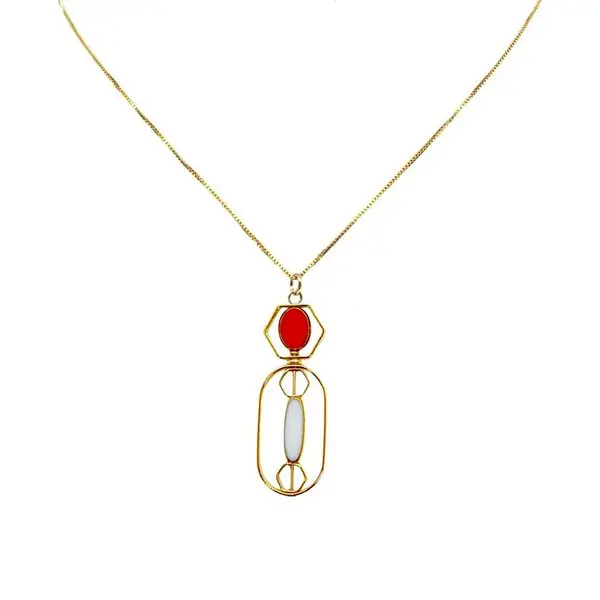 ARACHELI STUDIO Gold / White / Red White And Red Art Pendant Chain Necklace - Gold/white/red