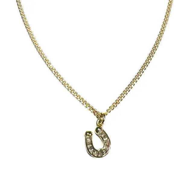 RACHEL NATHAN Filled Horseshoe Charm Necklace With Crystal Baguettes - Gold