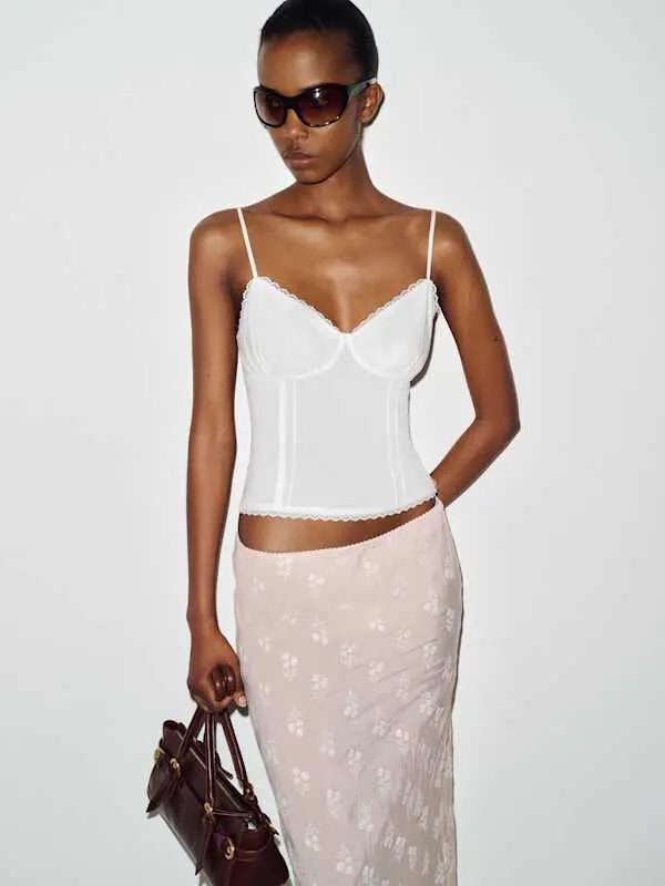 REFORMATION Karissa Lace Trim Sweetheart Neckline Camisole - Ivory