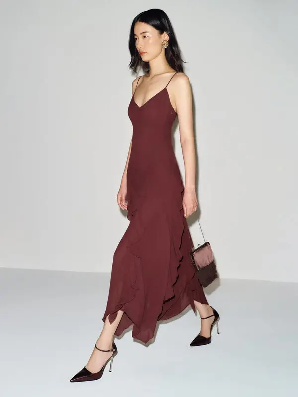 REFORMATION Allissa Floral Ruffled Midi Dress - Red