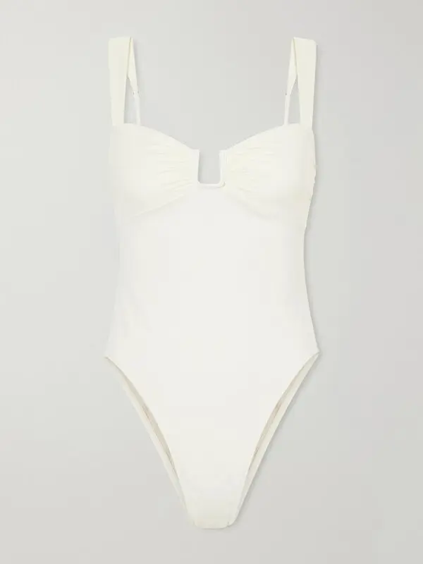 AWAY THAT DAY Cannes Gathered Recycled Stretch Swimsuit - Neutrals