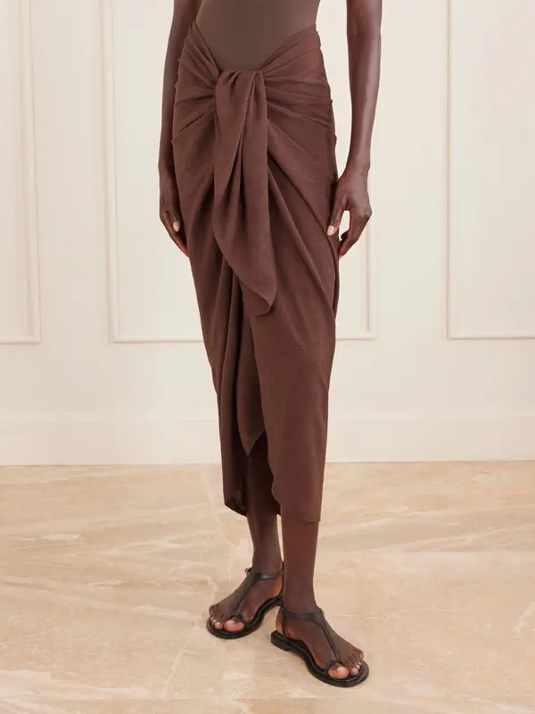 AWAY THAT DAY Gathered Gauze Coverup - Brown