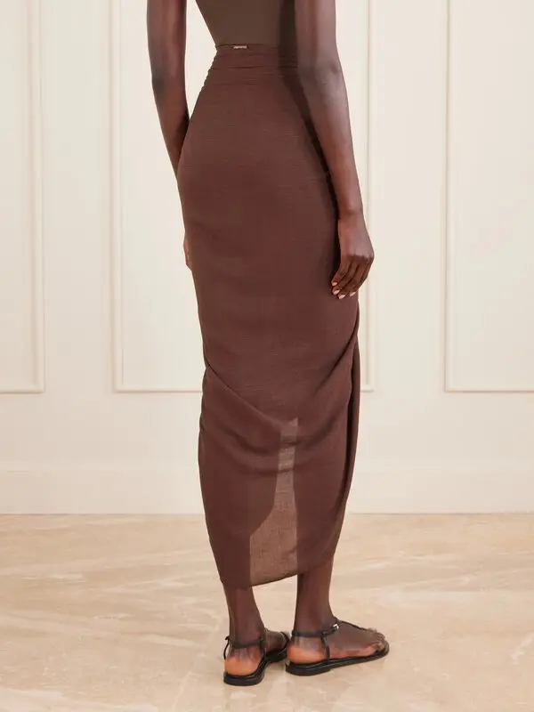AWAY THAT DAY Gathered Gauze Coverup - Brown