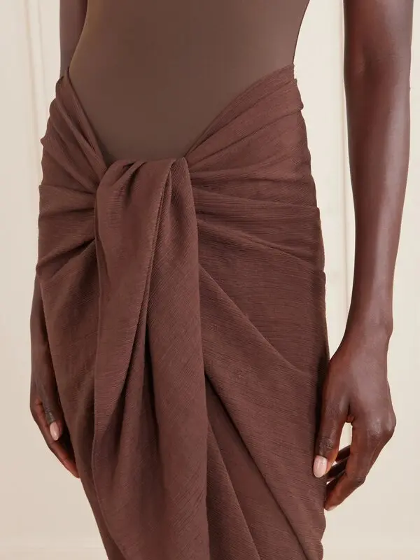 AWAY THAT DAY Gathered Gauze Coverup - Brown