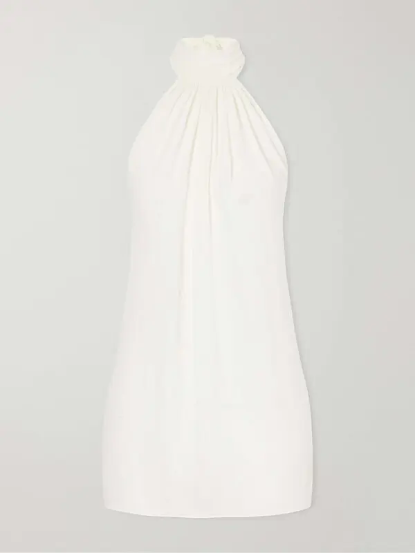 AWAY THAT DAY Ibiza Halterneck Knotted Crepon Mini Dress - White
