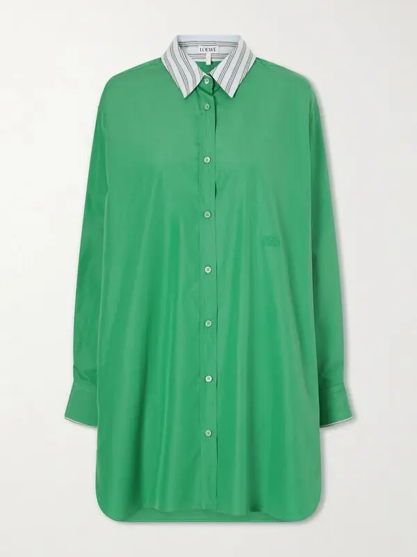 Loewe Logo-embroidered Cotton-poplin Midi Shirt Dress - Green