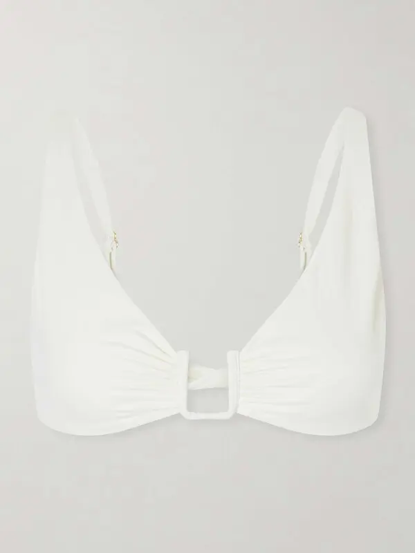 AWAY THAT DAY Palma Embellished Gathered Bikini Top - Ivory