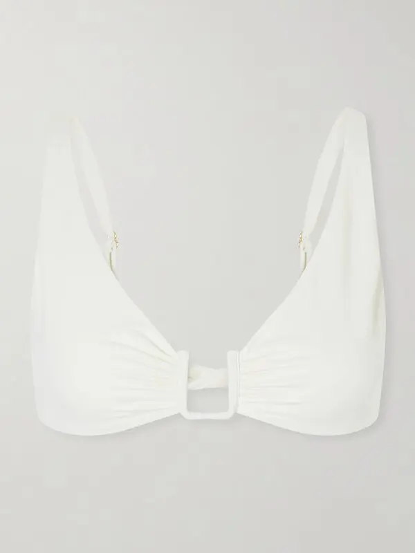 AWAY THAT DAY Palma Embellished Gathered Bikini Top - Neutrals
