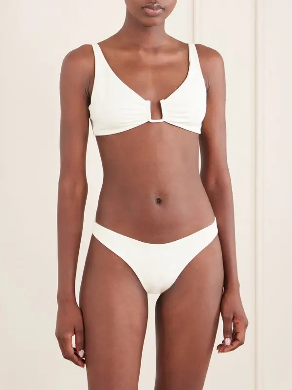 AWAY THAT DAY Palma Embellished Gathered Bikini Top - Neutrals
