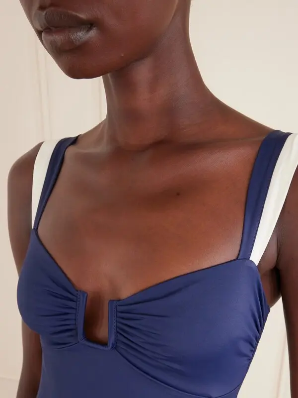 AWAY THAT DAY Cannes Two-tone Gathered Recycled Stretch Swimsuit - Blue