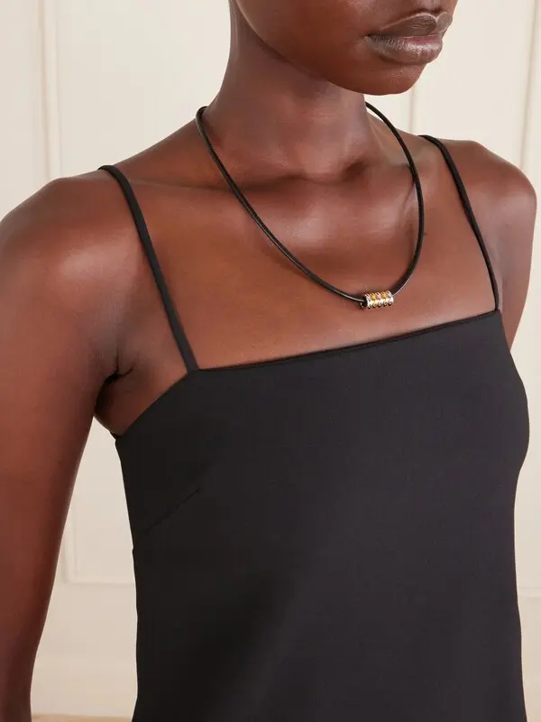DEHANCHE Hollyhock Beaded Leather Necklace - Gold