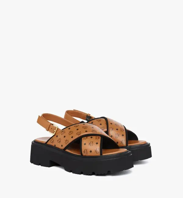 Mcm Monogram Platform Sandals In Lambskin