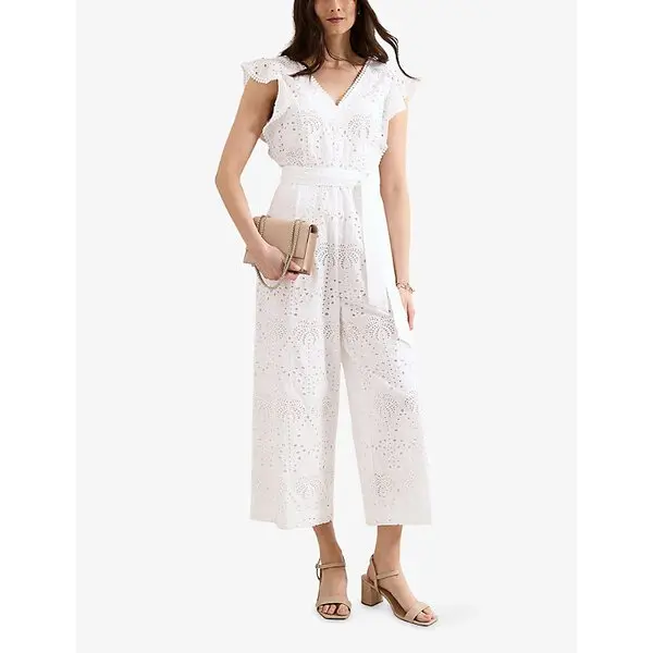 PHASE EIGHT Talulah Wide-leg Broderie Cotton Jumpsuit