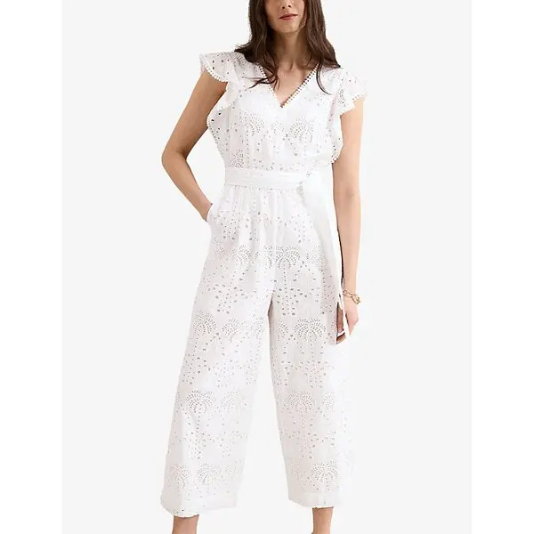 PHASE EIGHT Talulah Wide-leg Broderie Cotton Jumpsuit