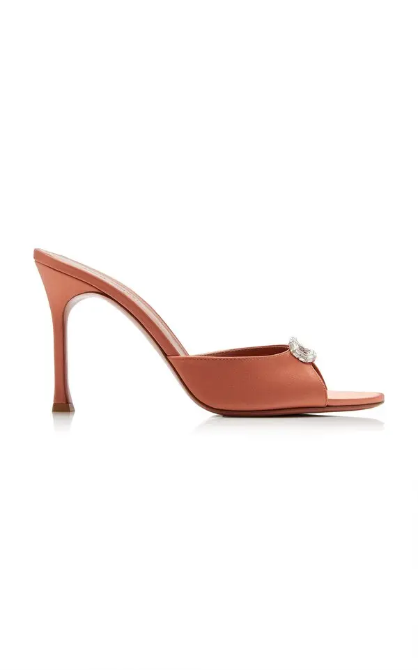 Amina Muaddi Mini Camelia Crystal Buckle Stiletto Sandals - Brown