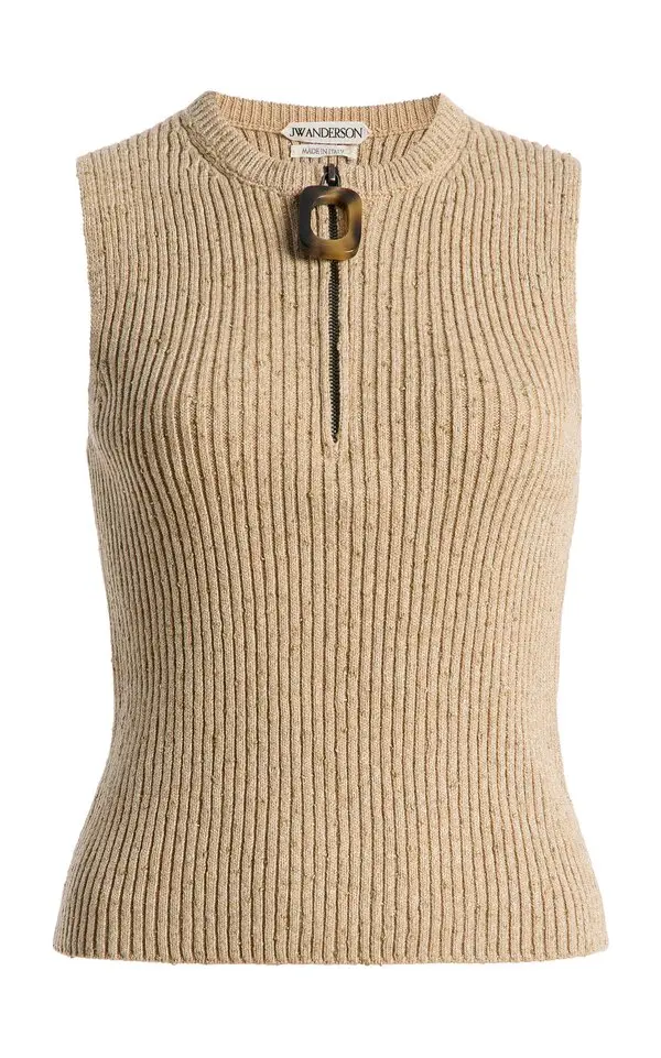 JW Anderson Ribbed Cotton-blend Quarter Zip Tank Top - Neutral