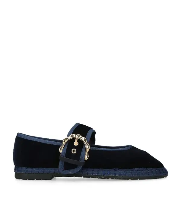 FLABELUS Velvet Sophie Mary Janes - Blue