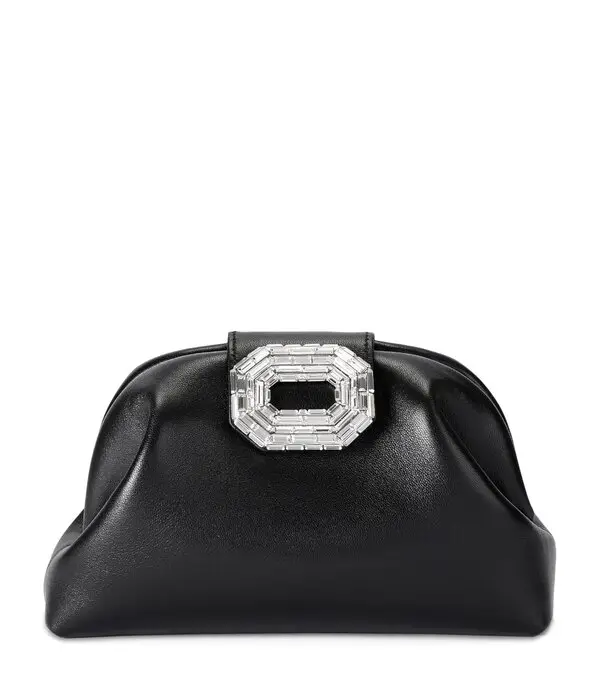 Amina Muaddi Nappa Leather Camelia Clutch Bag - Black