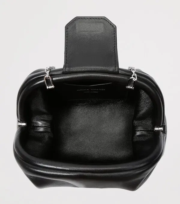 Amina Muaddi Nappa Leather Camelia Clutch Bag - Black