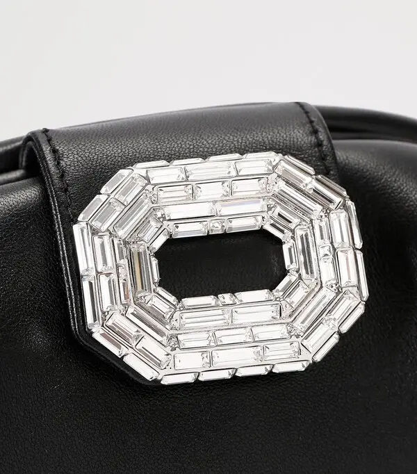 Amina Muaddi Nappa Leather Camelia Clutch Bag - Black